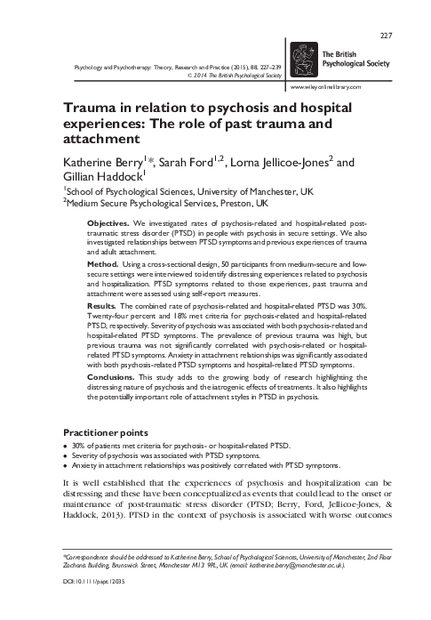 (PDF) Trauma in relation to psychosis and hospital experiences: The ...