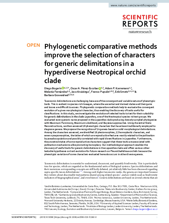 (PDF) Phylogenetic comparative methods Bogarín et al | Melania ...