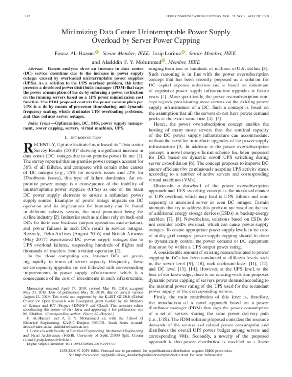 (PDF) Minimizing Data Center Uninterruptable Power Supply Overload by Server Power Capping