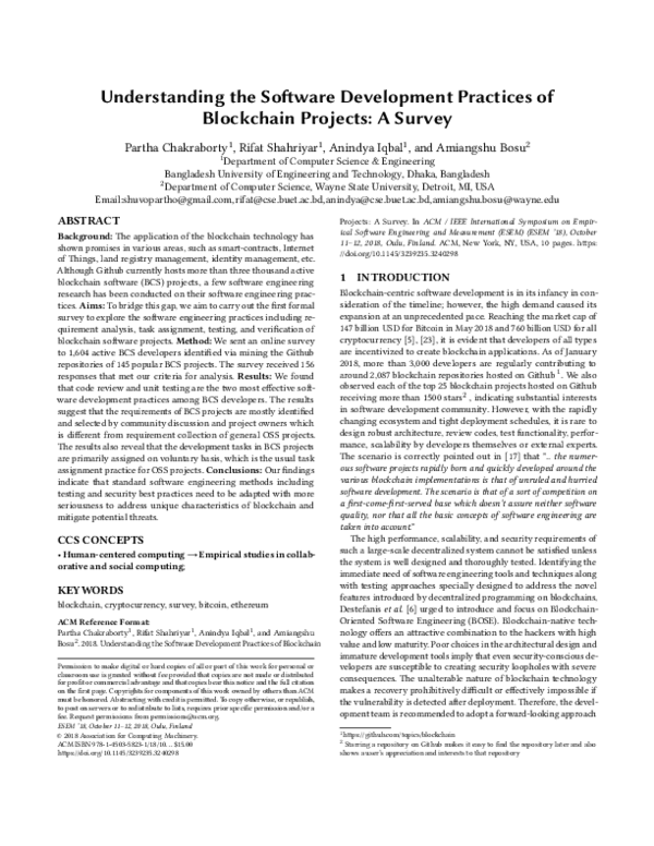 (PDF) Understanding the software development practices of blockchain ...