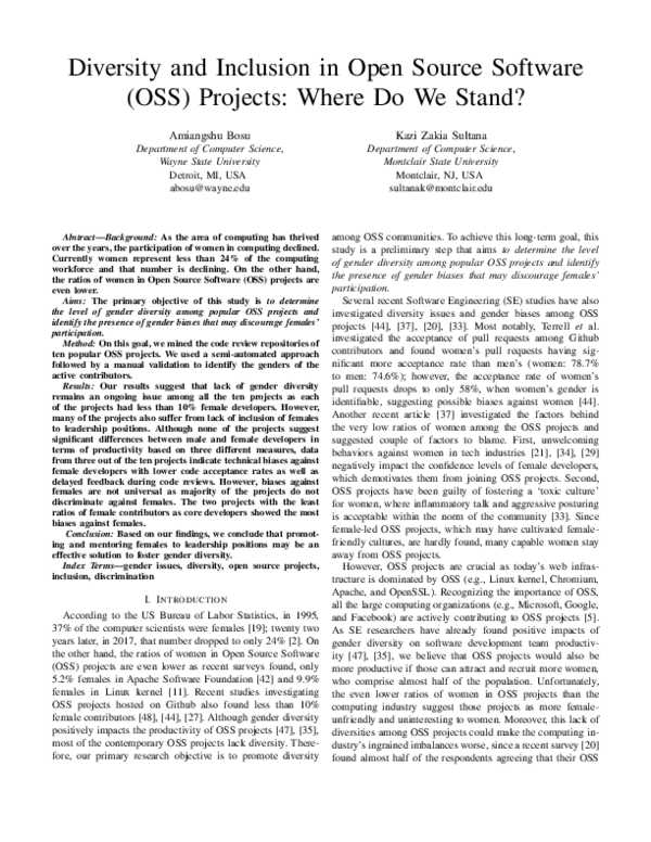 (PDF) Diversity and Inclusion in Open Source Software (OSS) Projects ...