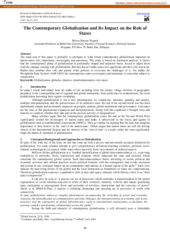 (PDF) The Contemporary Globalization and Its Impact on the Role of States