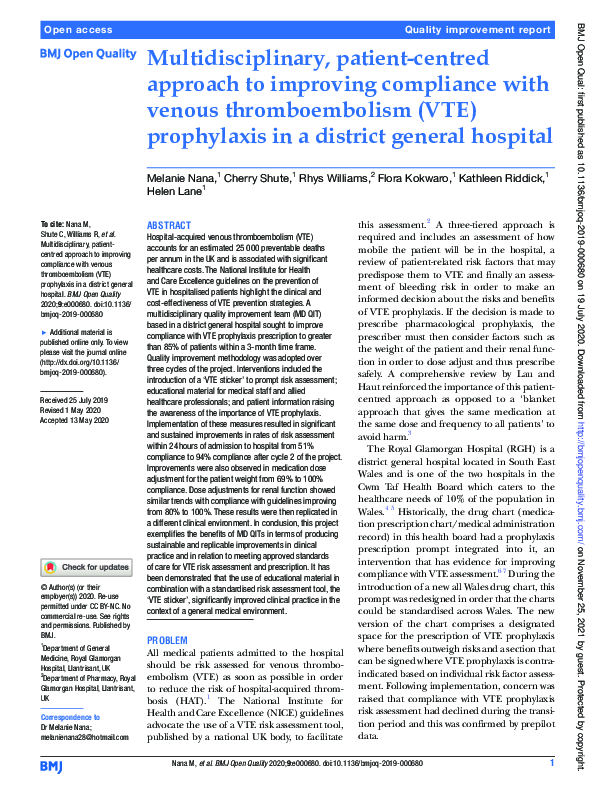 (PDF) Multidisciplinary, patient-centred approach to improving compliance with venous ...