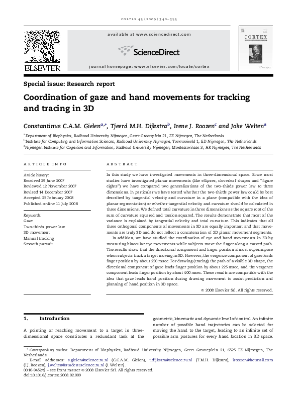 (PDF) Coordination of gaze and hand movements for tracking and tracing ...