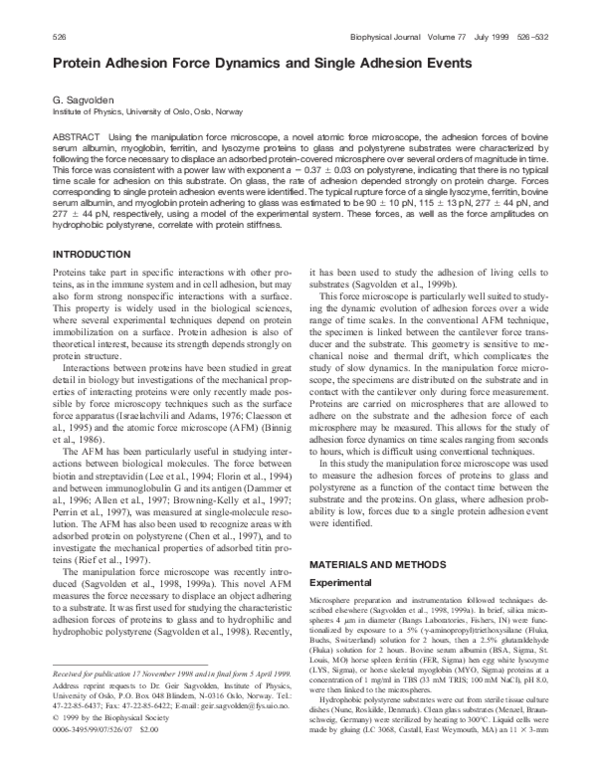(PDF) Protein Adhesion Force Dynamics and Single Adhesion Events