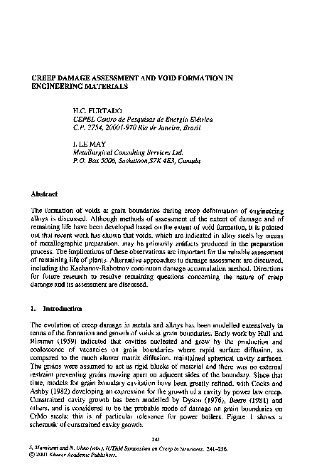 (PDF) Creep Damage Assessment and Void Formation in Engineering Materials
