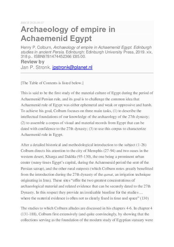 (PDF) Archaeology of Empire in Achaemenid Egypt