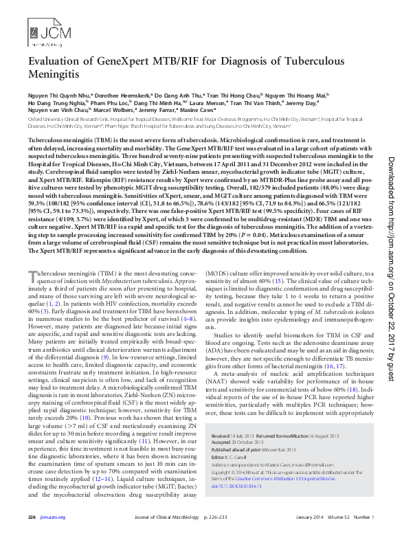 (PDF) Evaluation of GeneXpert MTB/RIF for Diagnosis of Tuberculous ...