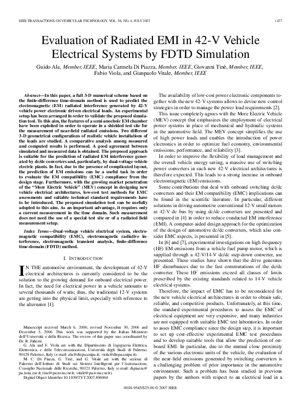(PDF) Evaluation of Radiated EMI in 42-V Vehicle Electrical Systems by ...