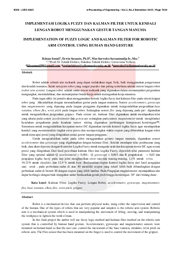 (PDF) Implementasi Logika Fuzzy Dan Kalman Filter Untuk Kendali Lengan Robot Menggunakan Gestur ...