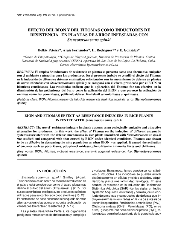 (PDF) BION AND FITOMAS EFFECT AS RESISTANCE INDUCERS IN RICE PLANTS ...