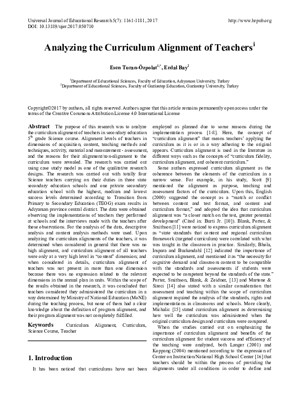 (PDF) Analyzing the Curriculum Alignment of Teachers