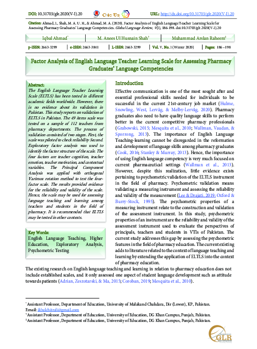 (PDF) Factor Analysis of English Language Teacher Learning Scale for ...