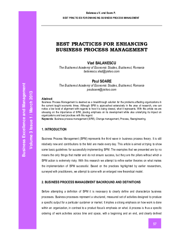 (PDF) Best Practices for Enhancing Business Process Management