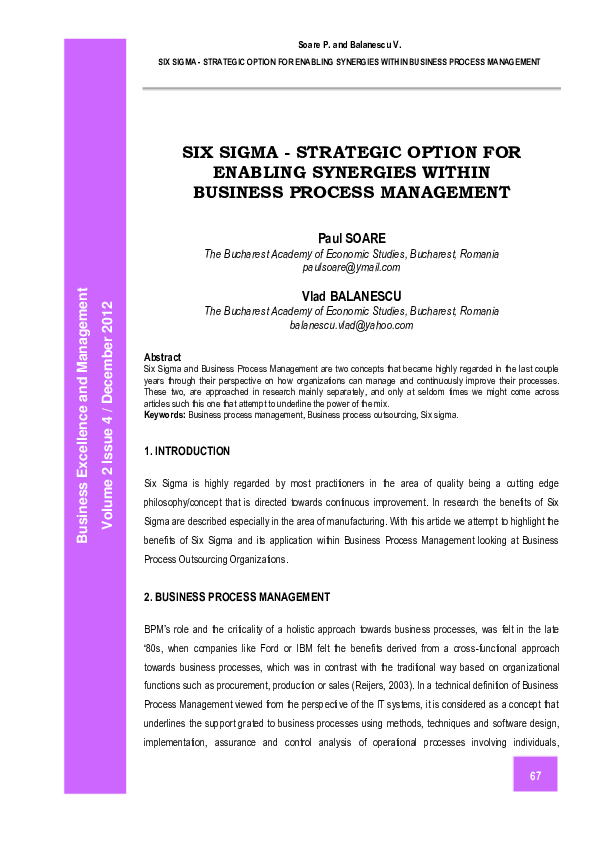 (PDF) Six Sigma - Strategic Option for Enabling Synergies Within ...