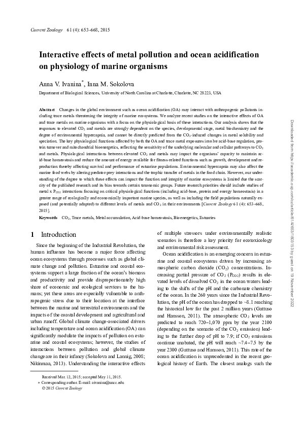 (PDF) Interactive effects of metal pollution and ocean acidification on ...