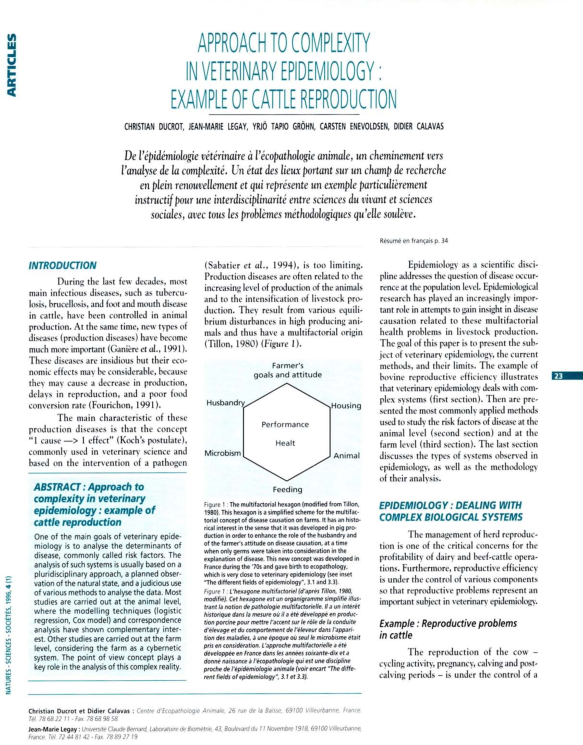 (PDF) Approach to complexity in veterinary epidemiology : example of ...