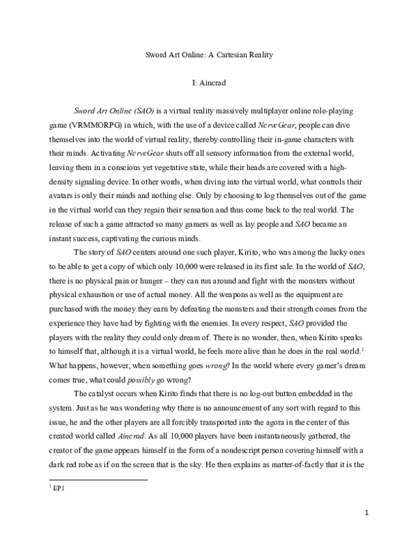 (PDF) Sword Art Online Part I : A Cartesian Reality