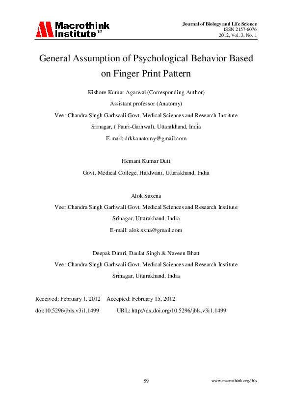 (PDF) General Assumption of Psychological Behavior Based on Finger ...