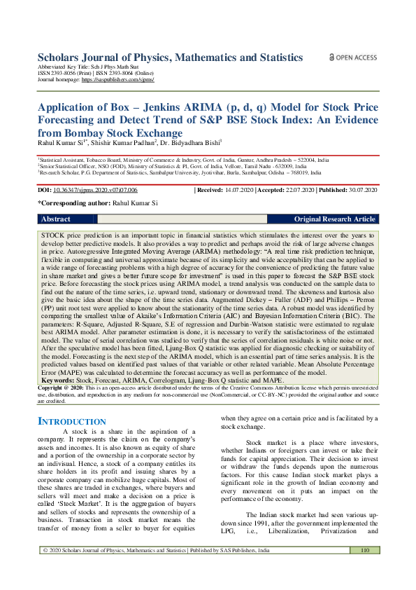 (PDF) Application of Box – Jenkins ARIMA (p, d, q) Model for Stock Price Forecasting and Detect ...
