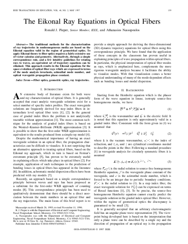 (PDF) The Eikonal ray equations in optical fibers