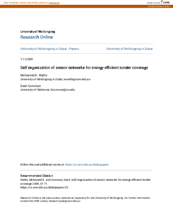 (PDF) Self organization of sensor networks for energy-efficient border coverage