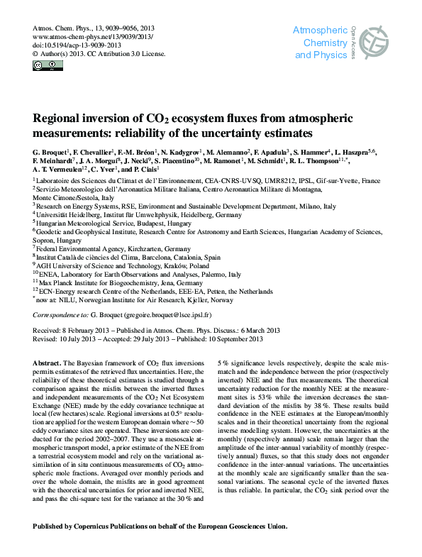(PDF) Regional inversion of CO 2 ecosystem fluxes from atmospheric ...