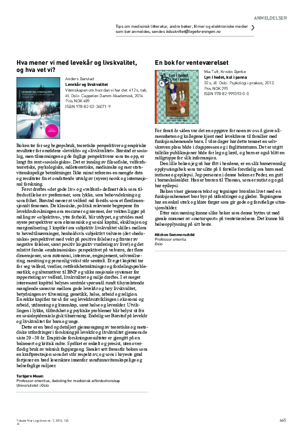 (PDF) Hva mener vi med levekår og livskvalitet, og hva vet vi? | Torbjørn Moum - Academia.edu