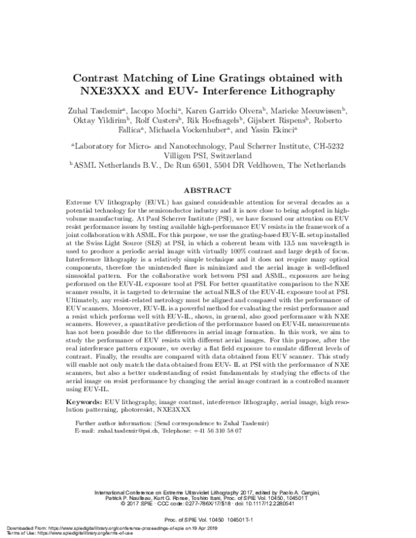 (PDF) Contrast matching of line gratings obtained with NXE3XXX and EUV ...