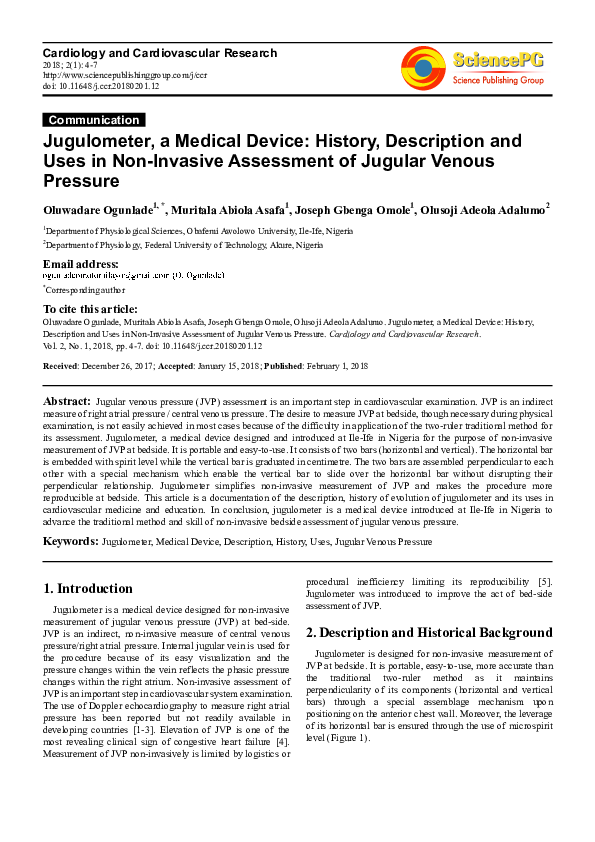 (PDF) Jugulometer, a Medical Device: History, Description and Uses in ...