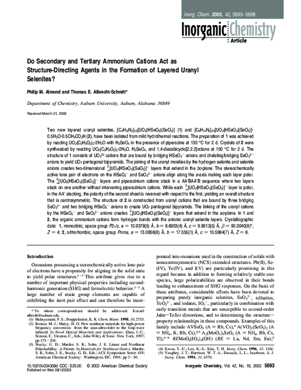 (PDF) Do Secondary and Tertiary Ammonium Cations Act as Structure ...