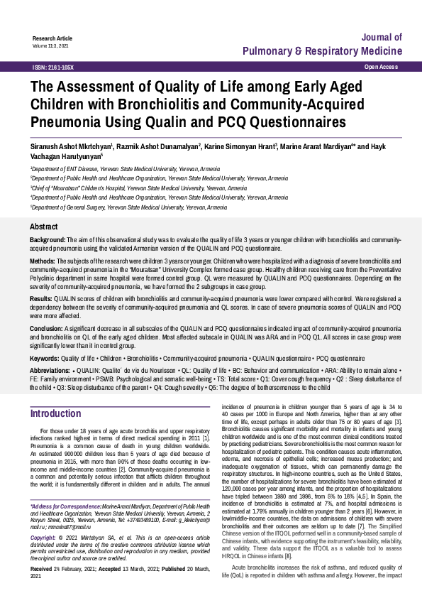 (PDF) The Assessment of Quality of Life among Early Aged Children with ...