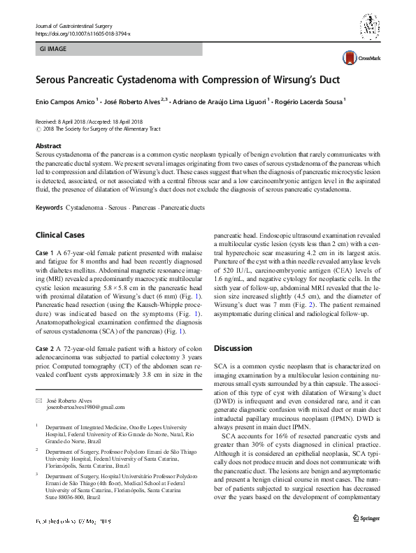 (PDF) Serous Pancreatic Cystadenoma with Compression of Wirsung's Duct