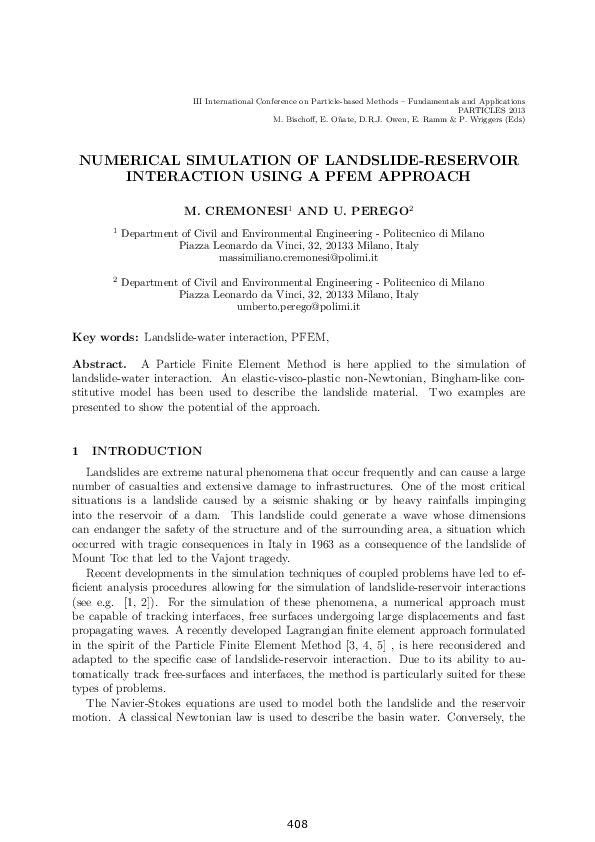 Pdf Numerical Simulation Of Landslide Reservoir Interaction Using A