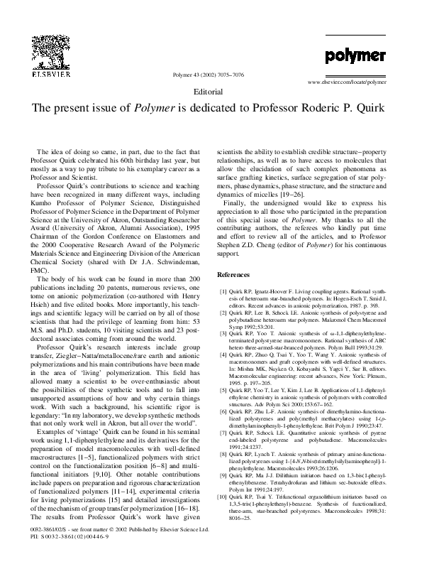 (PDF) The present issue of Polymer is dedicated to Professor Roderic P ...