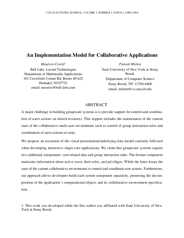 (PDF) An Implementation Model for Collaborative Applications