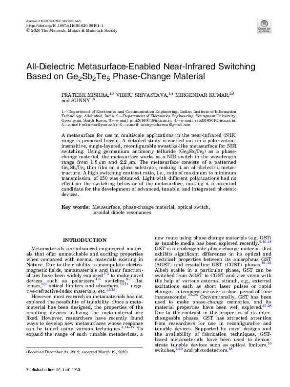 (PDF) All-Dielectric Metasurface-Enabled Near-Infrared Switching Based on Ge2Sb2Te5 Phase-Change ...