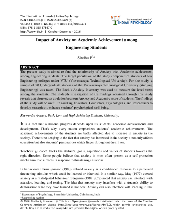 (PDF) Impact of Anxiety on Academic Achievement among Engineering Students
