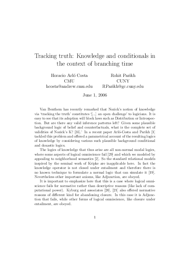 (PDF) Tracking truth: Knowledge and conditionals in the context of branching time
