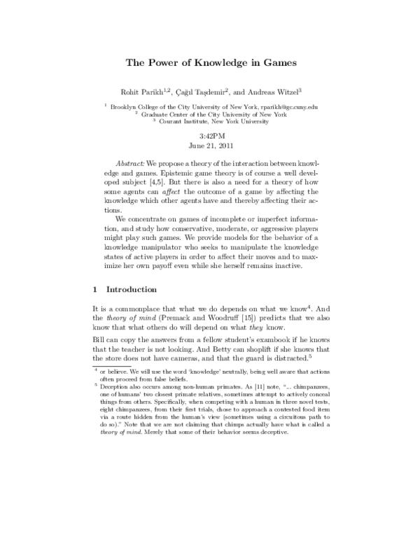 (PDF) The Power of Knowledge in Games