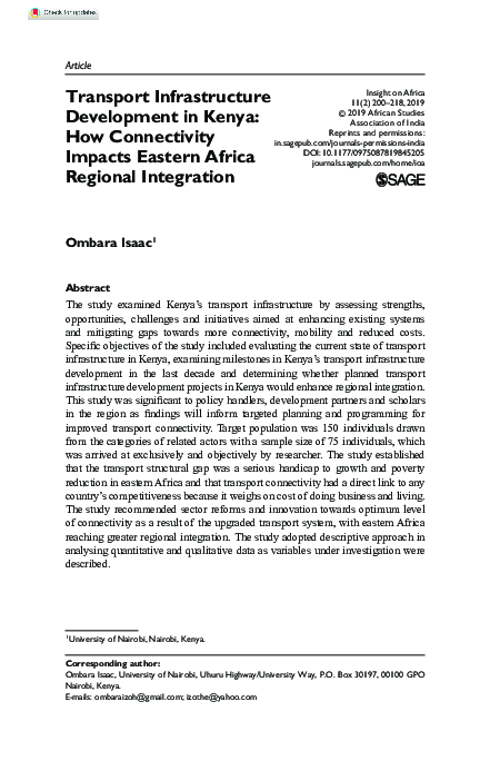 (PDF) Transport Infrastructure Development in Kenya: How Connectivity Impacts Eastern Africa ...