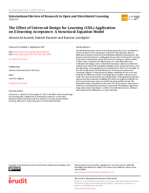 (PDF) The Effect of Universal Design for Learning (UDL) Application on ...