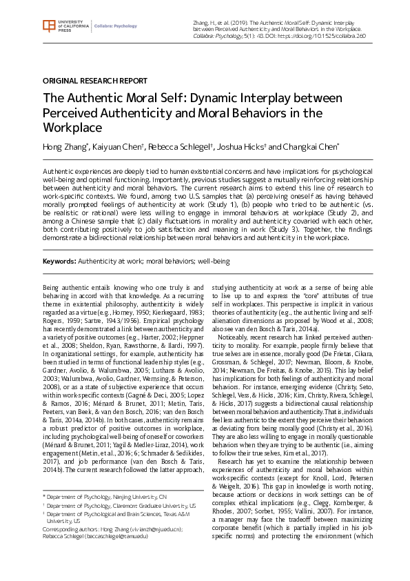 (PDF) The Authentic Moral Self: Dynamic Interplay between Perceived ...