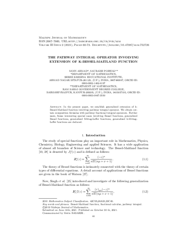 (PDF) The pathway integral operator involving extension of k-Bessel ...