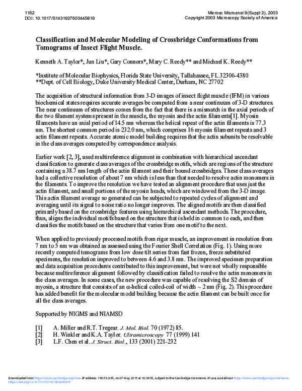(PDF) Classification and Molecular Modeling of Crossbridge ...