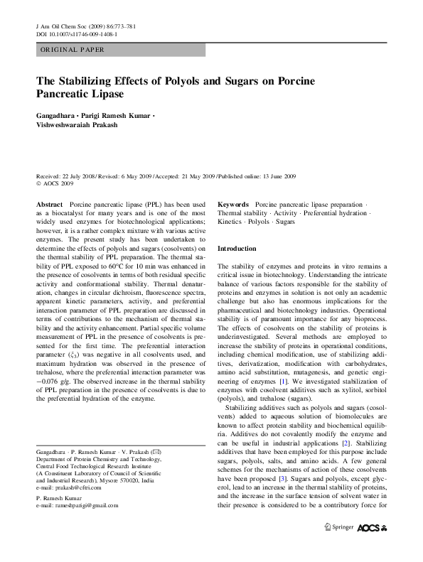 (PDF) The Stabilizing Effects of Polyols and Sugars on Porcine ...