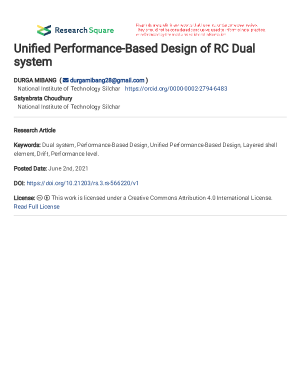 (PDF) Unified Performance-Based Design of RC Dual system