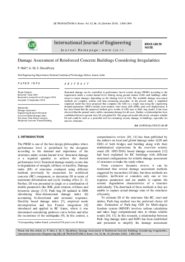 (PDF) Damage Assessment of Reinforced Concrete Buildings Considering Irregularities (RESEARCH NOTE)