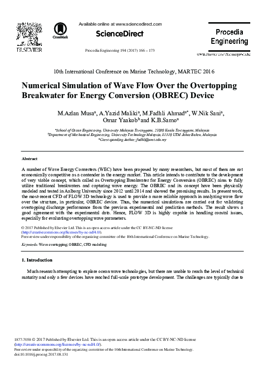(PDF) Numerical Simulation of Wave Flow Over the Overtopping Breakwater for Energy Conversion ...