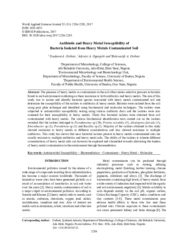 (PDF) Antibiotic and Heavy Metal Susceptibility of Bacteria Isolated from Heavy Metals ...